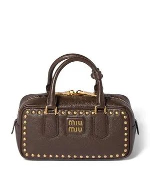 Miu Miu Leather Studded Arcadie Top-handle Bag - Brown