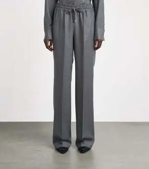 Kiton Virgin Wool Drawstring Trousers With Metallic Sheen