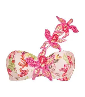 PatBO Beaded Orchid Bloom Bikini Top - Pink