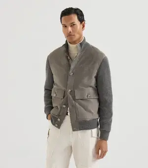 Brunello Cucinelli Cotton-suede Hybrid Bomber Jacket