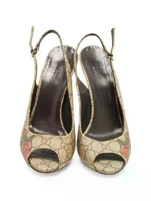 Gucci Gg Supreme Peep-toe Slingback Pumps