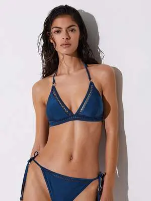 REISS Shimmer Triangle Bikini Top - Blue