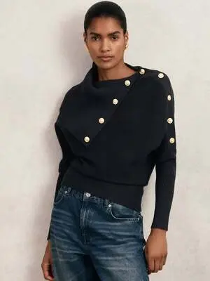 REISS Rib-knit Button Shawl Jumper