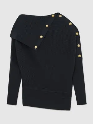 REISS Rib-knit Button Shawl Jumper