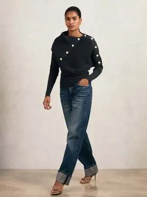 REISS Rib-knit Button Shawl Jumper