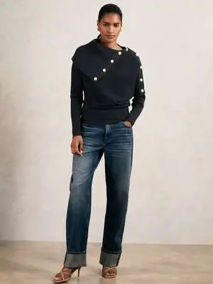 REISS Rib-knit Button Shawl Jumper