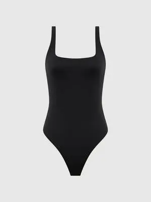 Good American Scuba Tank Square Neckline Bodysuit - Black