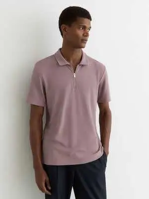 REISS Half-zip Textured Polo Shirt