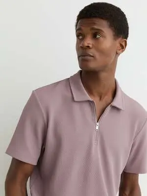 REISS Half-zip Textured Polo Shirt