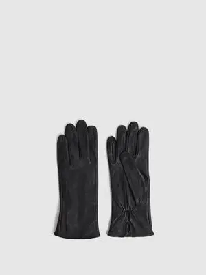 REISS Leather Ruched Gloves - Black