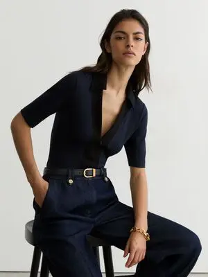 REISS Denny Colour-block Half-zip Polo Top