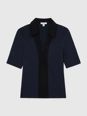 REISS Denny Colour-block Half-zip Polo Top