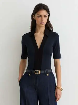 REISS Denny Colour-block Half-zip Polo Top