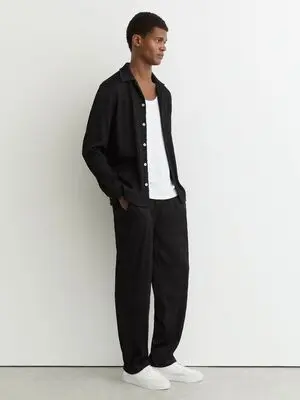 REISS Wave Jacquard Drawstring Trouser - Black