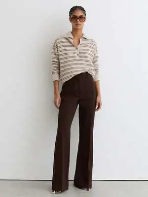 REISS Neutral & Brown Wool-cashmere Stripe Buttoned Jumper