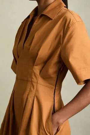 REISS Cotton Pleated-waist Midi Dress