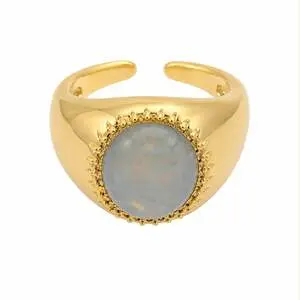 BY OZGE Blue / Gold Ocean Aura Blue Mother Of Pearl Gold Plated Adjustable Ring Gold - Blue/gold