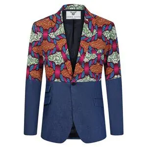 OHEMA OHENE Denim & African Print Cotton Blazer – Split Panel