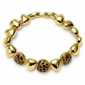 BY OZGE Leopard Aura Enamel Gold Plated Link Bracelet - Brown/gold