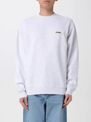 Jacquemus Pure Cotton Crewneck Sweatshirt With Applied Contrast Logo - Grey