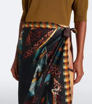 Dries Van Noten Printed Silk Wrap Skirt