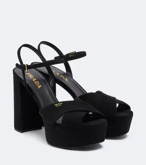 Prada Suede Platform Sandals - Black