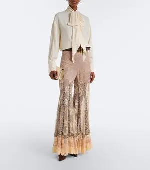 Zimmermann Valiant Paneled Silk And Lace Flared Trousers - Multicoloured