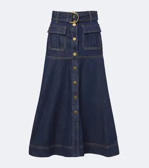 Zimmermann Belted Denim Midi Skirt - Blue