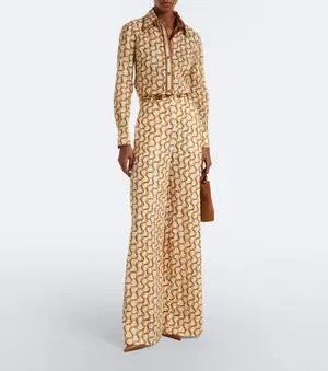 Zimmermann Belted Printed Linen Wide-leg Pants