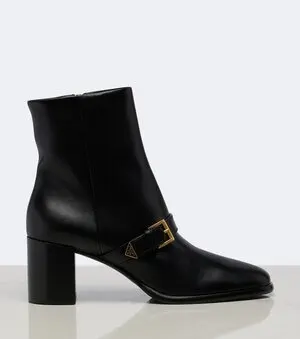 Prada Leather Ankle Boots With Gold-tone Hardware - Black
