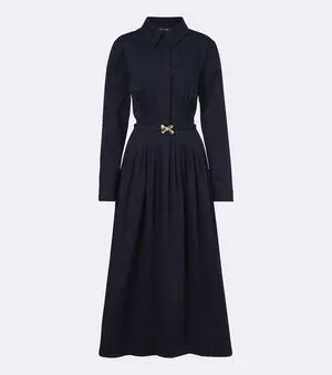 Oscar De La Renta Belted Embellished Cotton Shirt Dress - Blue