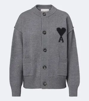 AMI Paris De Coeur Wool Cardigan - Grey