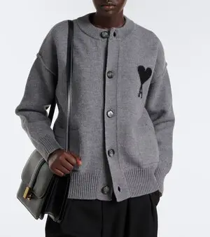 AMI Paris De Coeur Wool Cardigan