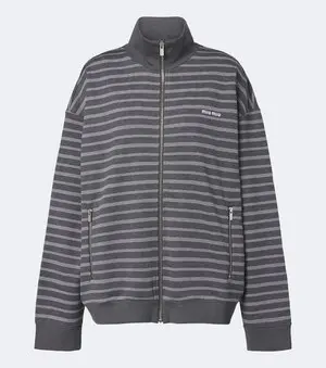 Miu Miu Striped Cotton Zip-up Sweatshirt