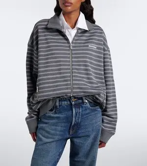 Miu Miu Striped Cotton Zip-up Sweatshirt