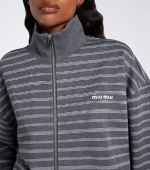 Miu Miu Striped Cotton Zip-up Sweatshirt