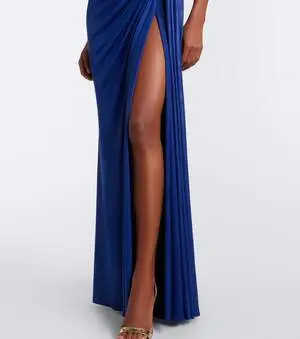 Elie Saab Draped Coated Jersey Bustier Gown