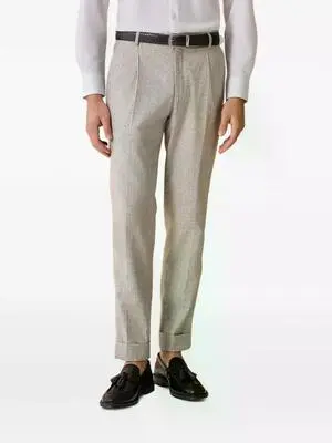 PAUL TAYLOR Pleated Turned-up Tapered Trousers - Neutrals