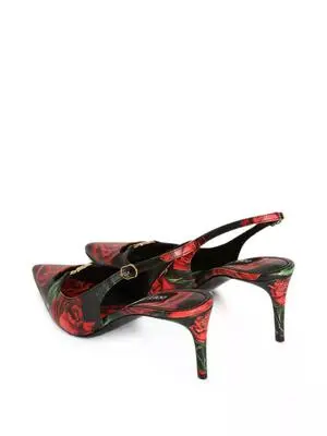 Dolce & Gabbana Rose-print Calfskin Slingback Pumps