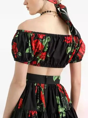Dolce & Gabbana Rose-print Poplin Blouse
