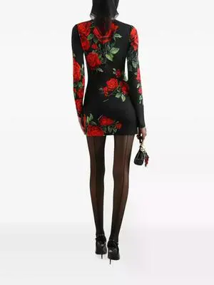 Dolce & Gabbana Rose-print Charmeuse Mini Dress