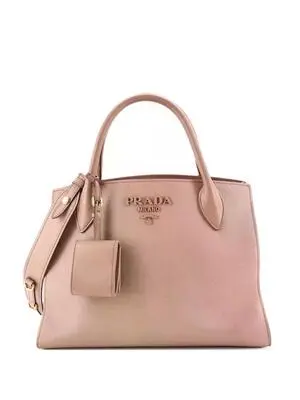 Prada Monochrome Saffiano With City Calf Medium Tote Bag - Neutrals
