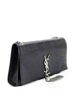 Saint Laurent Classic Monogram Tassel Crocodile Embossed Leather Medium Crossbody Bag - Black