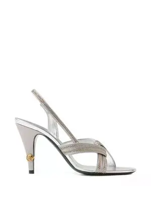 Versace Embellished Nappa & Satin Slingbacks 90 Mm - Silver