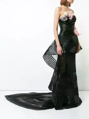 Marchesa Floral-embellished Strapless Gown