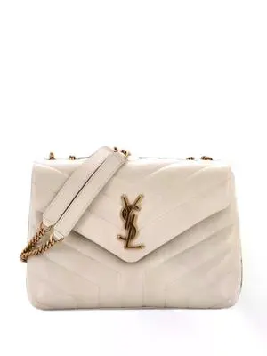 Saint Laurent Loulou Matelasse Chevron Leather Small Shoulder Bag - White