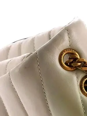 Saint Laurent Loulou Matelassé Chevron Leather Small Shoulder Bag - White