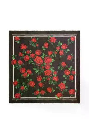 Dolce & Gabbana Rose-print Cotton Stole - Black