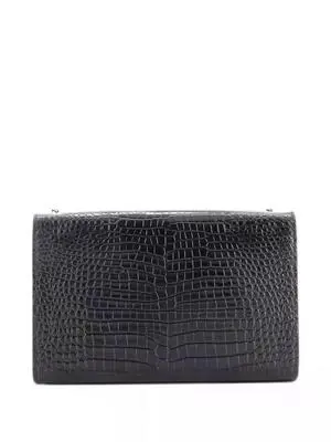 Saint Laurent Classic Monogram Tassel Crocodile Embossed Leather Medium Crossbody Bag - Black