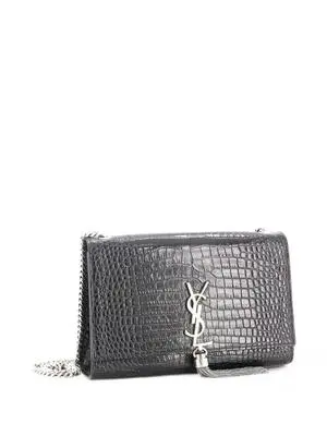 Saint Laurent Classic Monogram Tassel Crocodile Embossed Leather Medium Crossbody Bag